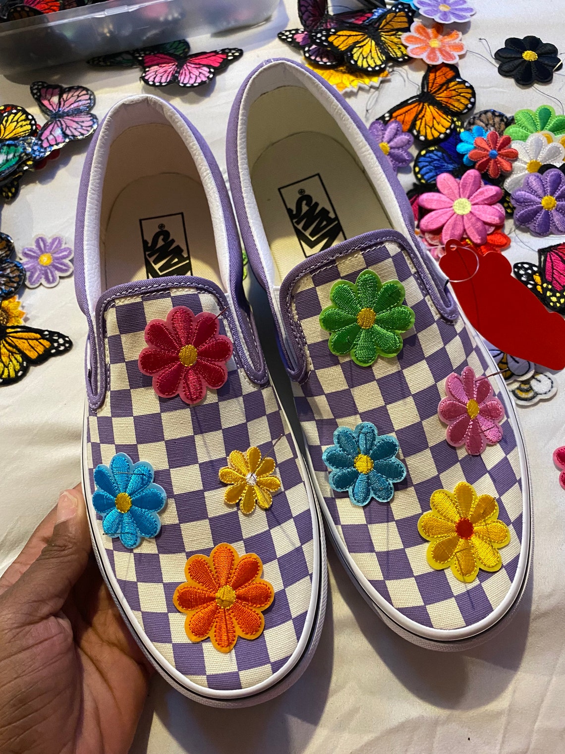 Colored Checkered Butterfly Vans - Etsy UK