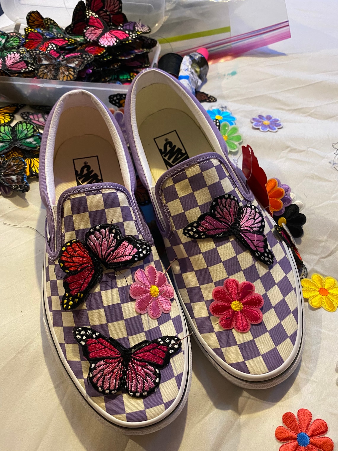 Colored Checkered Butterfly Vans - Etsy UK
