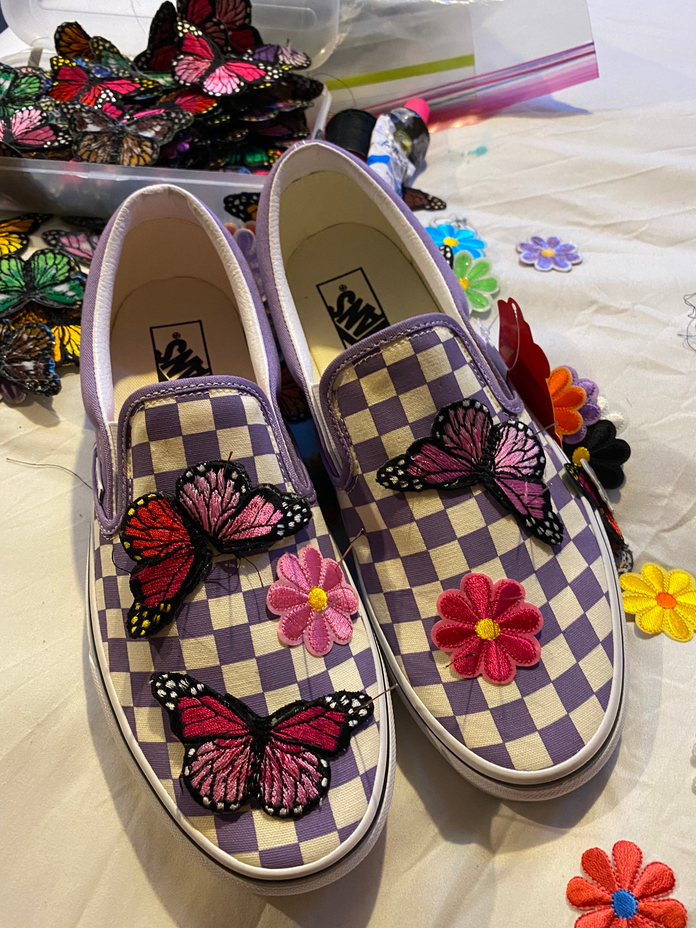 Colored Checkered Butterfly Vans - Etsy