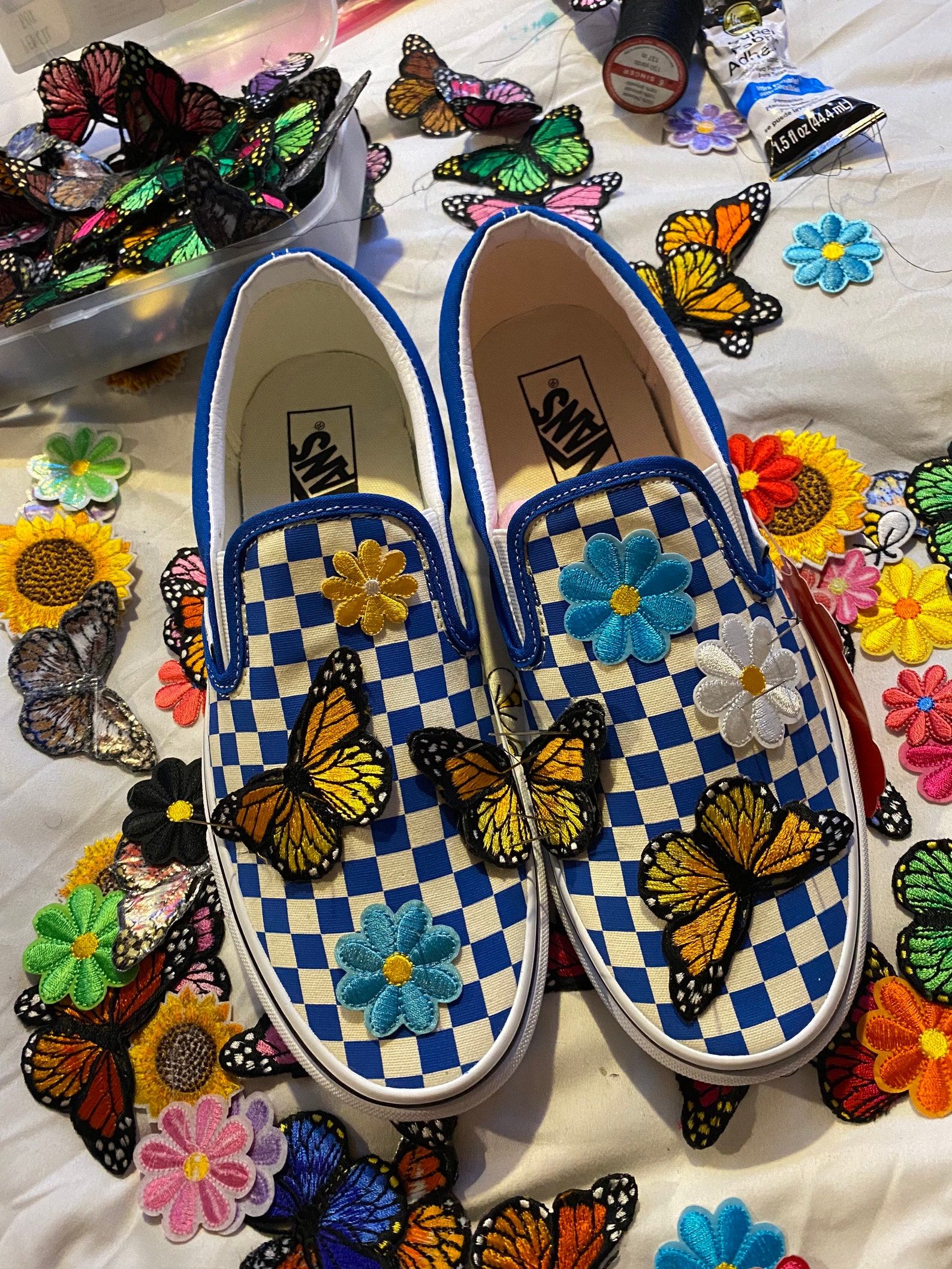 Colored Checkered Butterfly Vans - Etsy