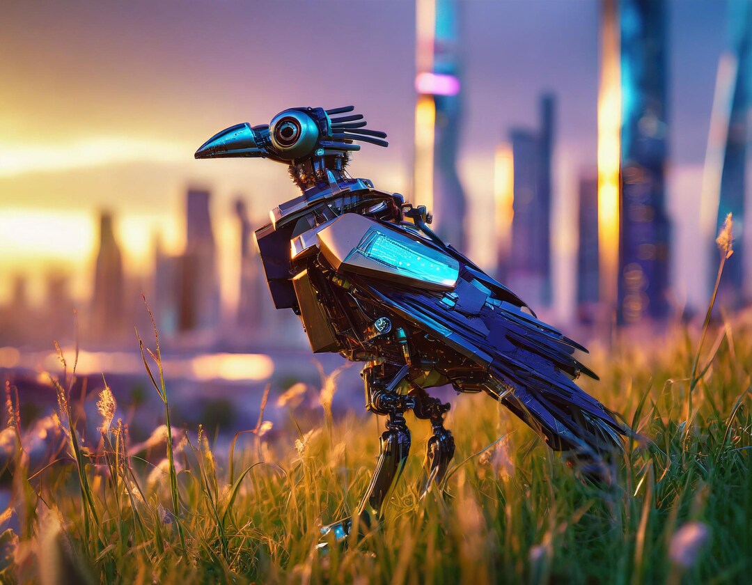 Robot Crow Wall Art Futuristic Canvas Print for Modern Home Decor ...