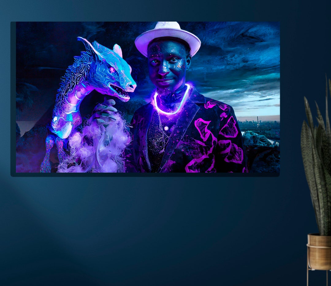 Wall Art Rapper Shaman Canvas Print Futuristic Cyberpunk Decor AI ...