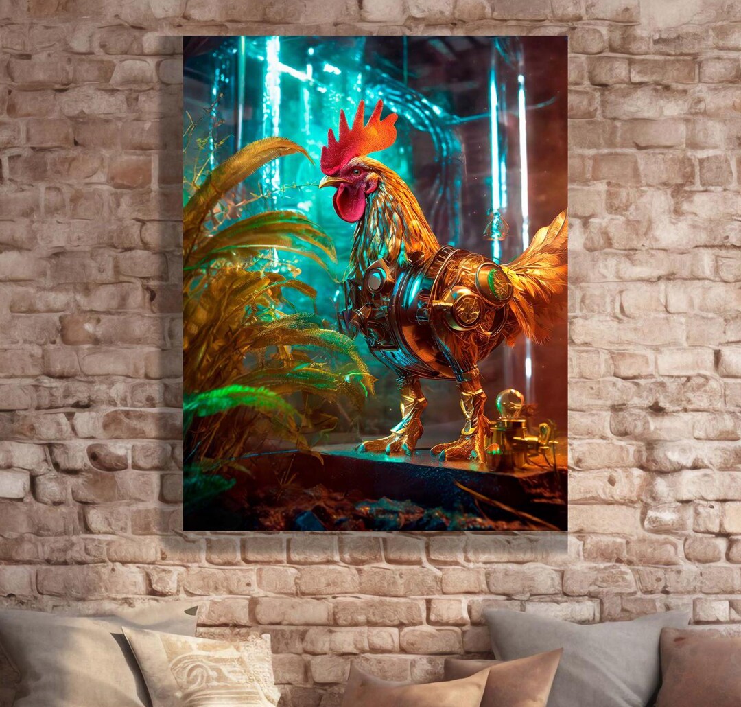 Steampunk Mechanical Rooster Wall Art Cyberpunk Bird Canvas Print ...