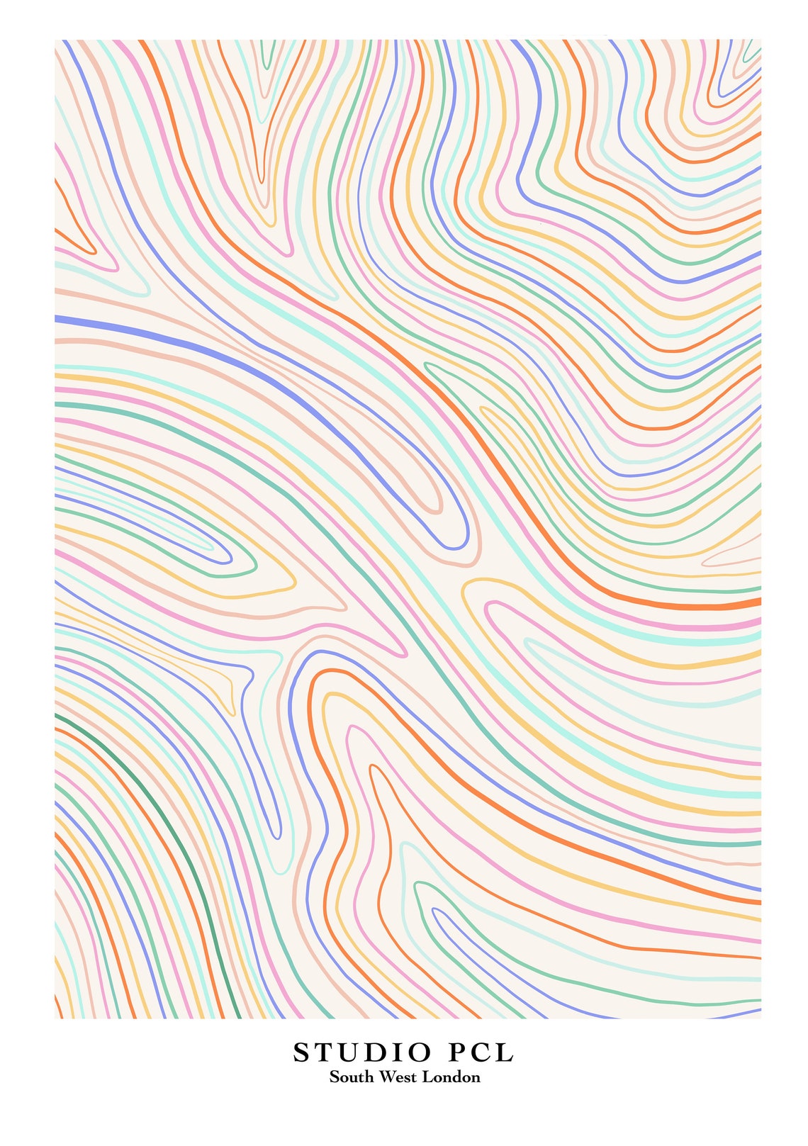 Abstract Line Print / Abstract Rainbow Print / Line Art / | Etsy