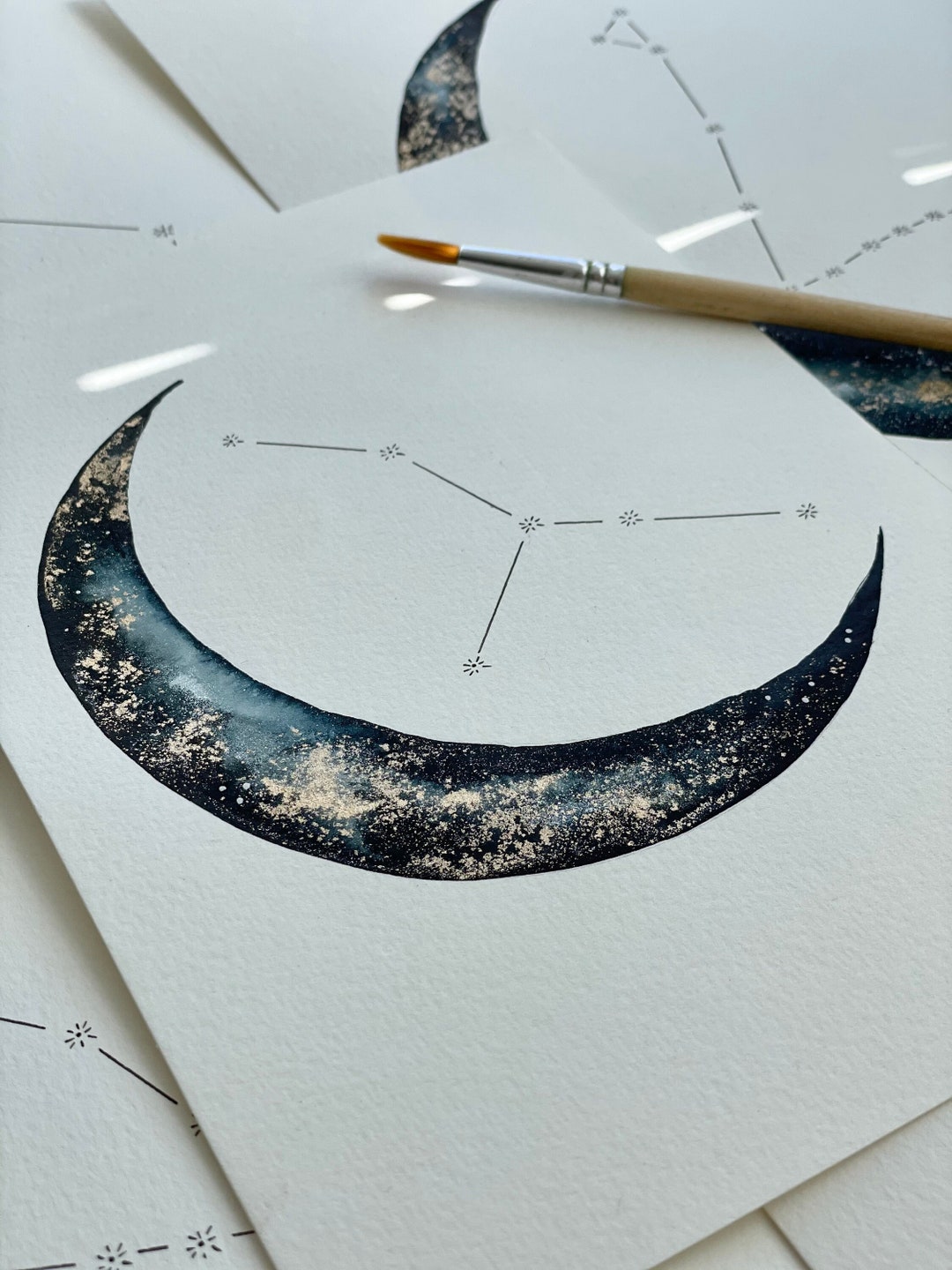 Hand Painted Star Sign Horoscope Print Personalised Watercolour Blue ...