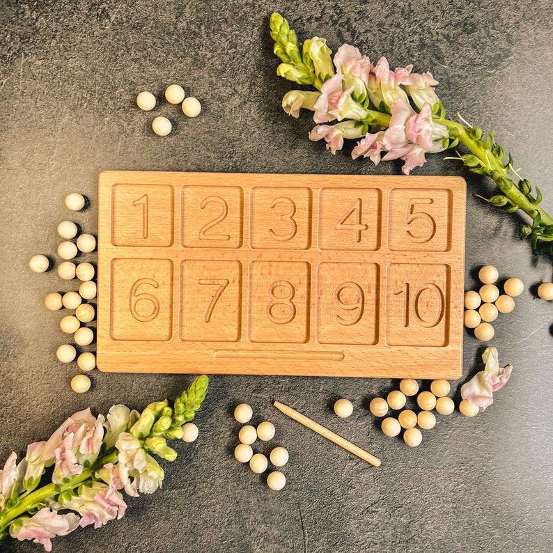 Counting Number Tray Wooden Balls Markers Board Numerical Learning ...