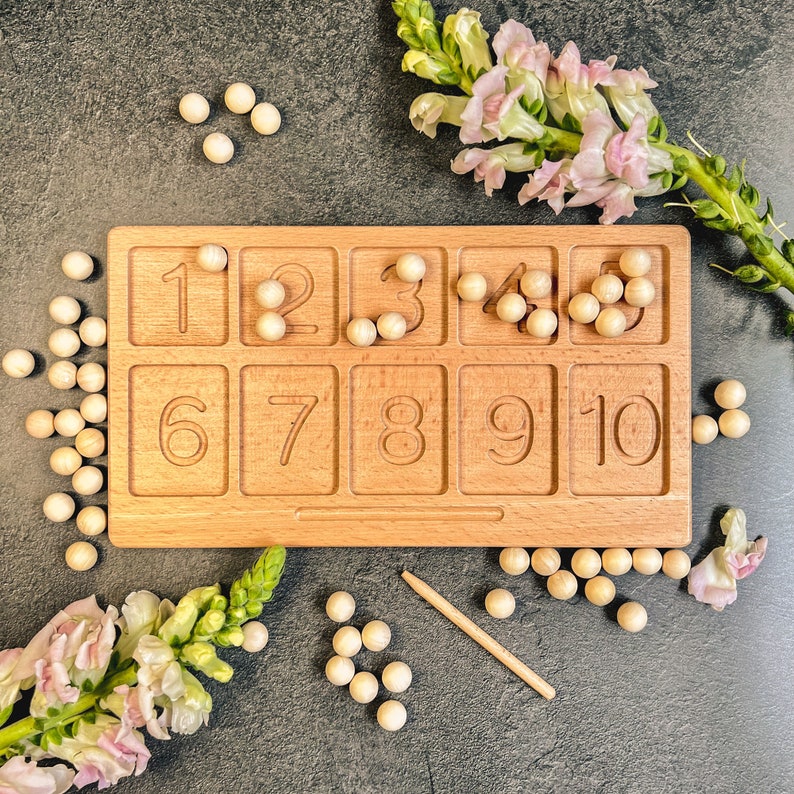 Counting Number Tray Wooden Balls Markers Board Numerical Learning ...