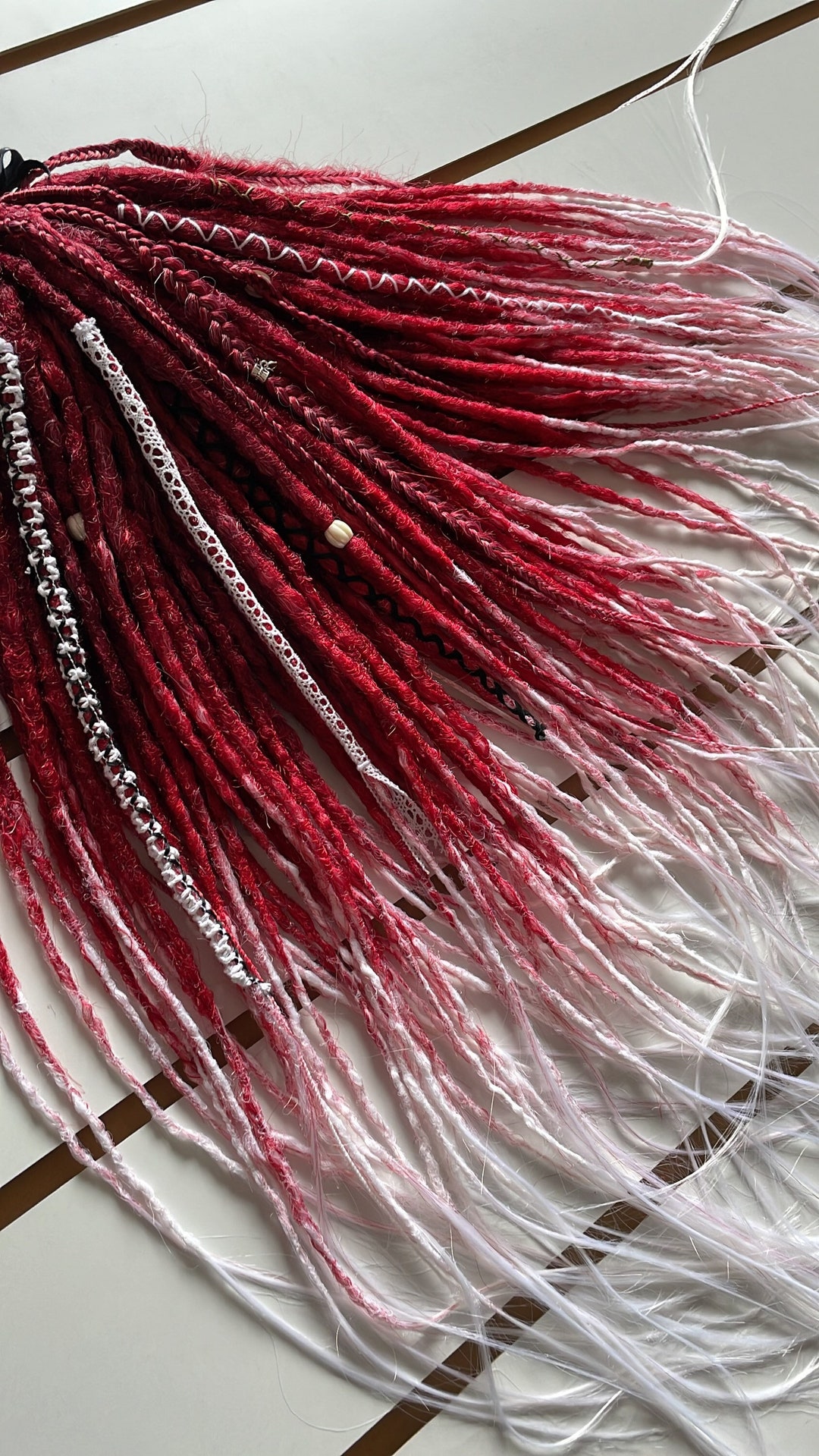 Red White Ombre Crochet Textured Dreadlocks Boho Fullset Dreads Viking ...