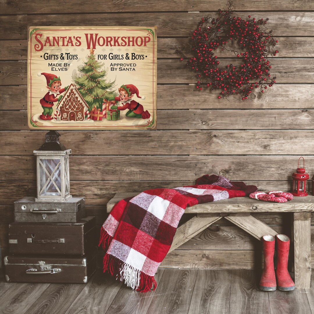 Santas Workshop Canvas, Christmas Canvas Wall Art, Santa Claus Wall Art ...