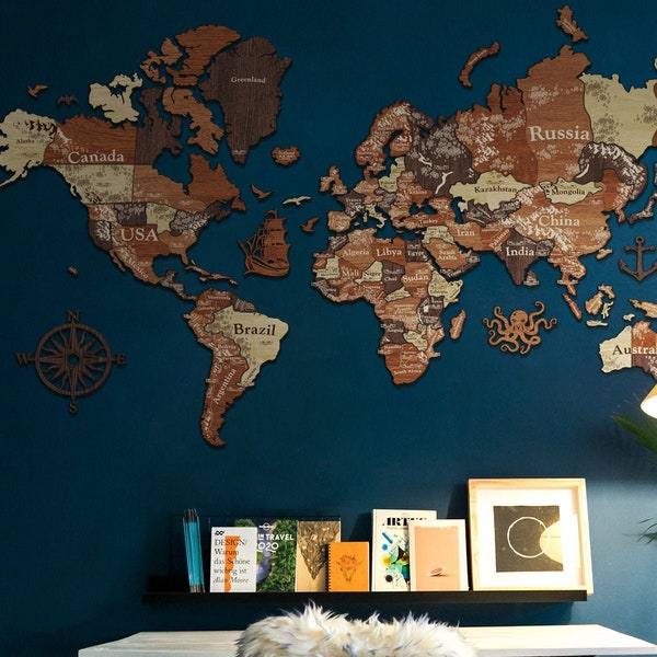 Large World Map With Borders - Etsy