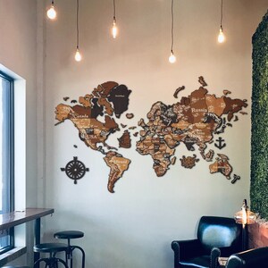 Extra Large Wooden Push Pin Map in Walnut and Wenge, Rustic Farmhouse ...