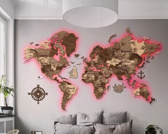 3D Wooden World Map Wood Push Pin Travel Map XXL Map Wall | Etsy