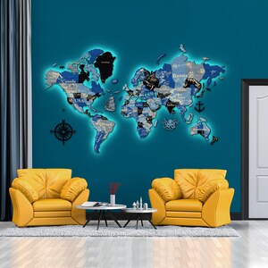 3D Led Backlight Map Wooden Push Pin Map RGB LED 3D Wood - Etsy