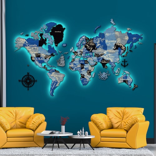 3D Wooden Wall Light Map RGB LED Wall Map Large Wood World - Etsy