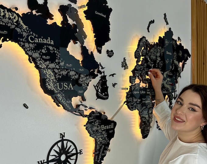 Led wood world map, wood world map led, 3d wooden map led, 3d wooden ...