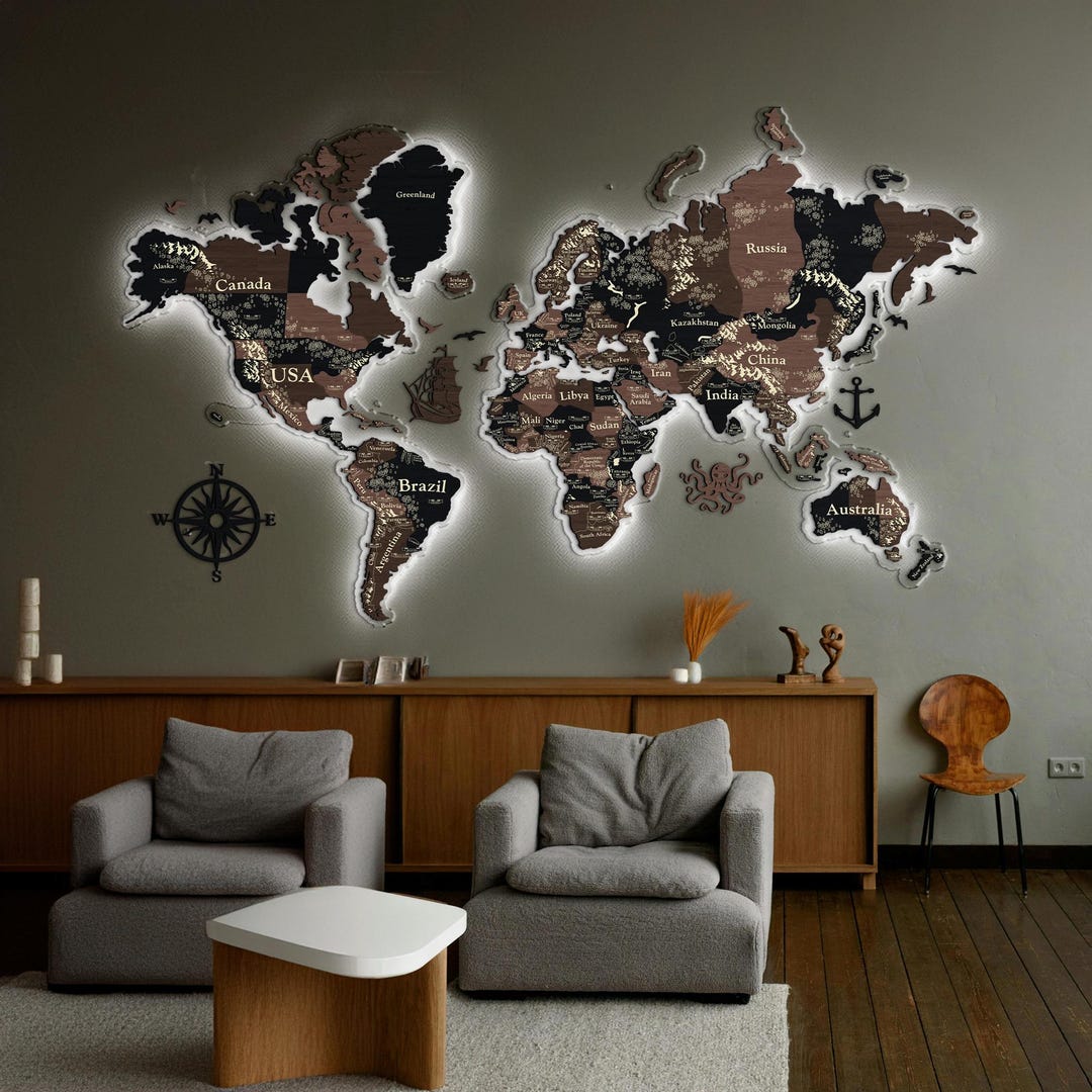 Remote Control RGB LED Wall Map, Large Led Neon Wall Map, 3D Led ...