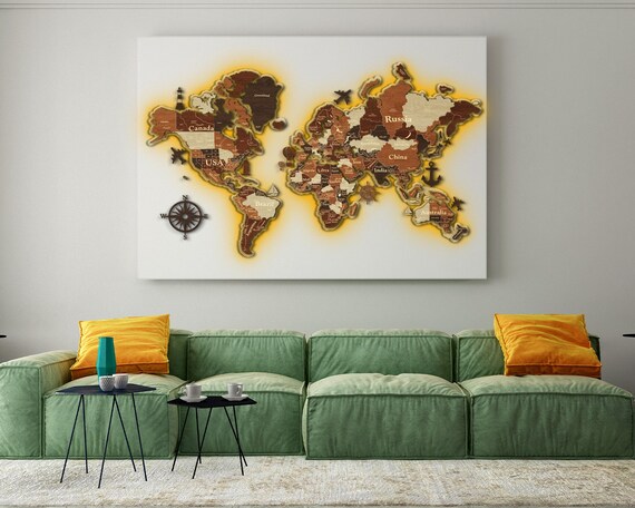 3D Map of the World With LED Lighting 3D Wood Family Travel | Etsy