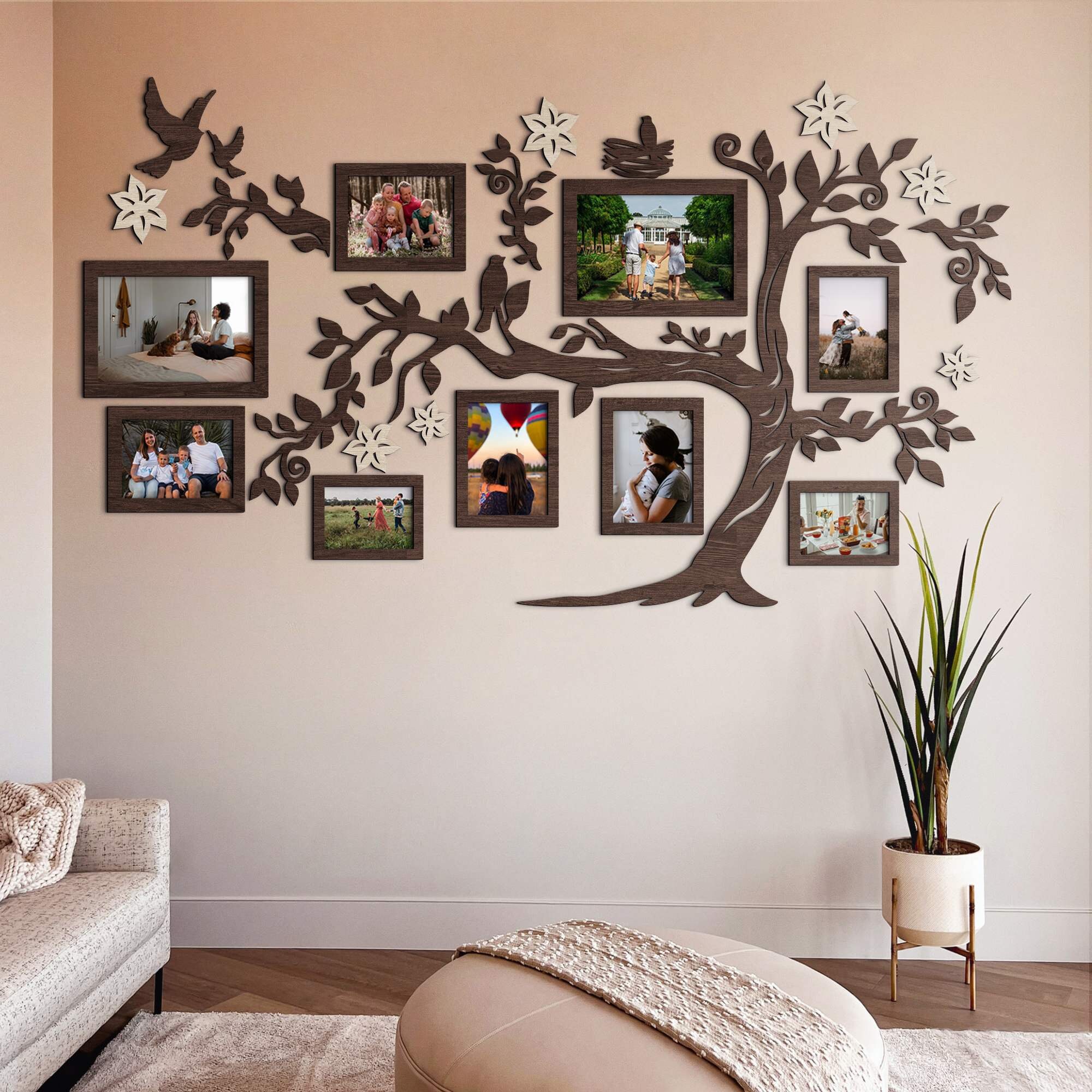 Family Tree With Photo Frames,large Family Wall Tree,wooden Family Tree ...