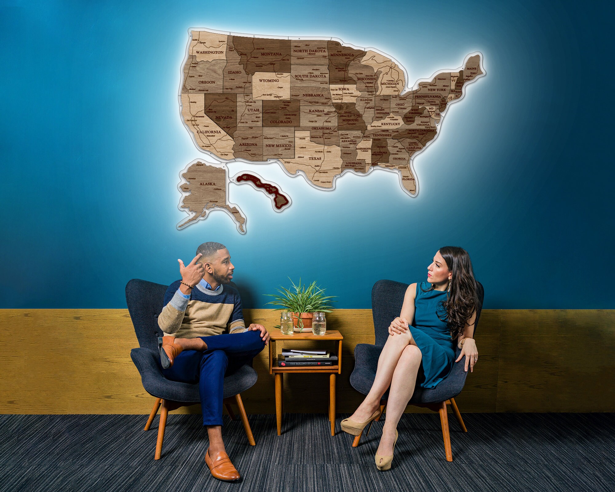 Remote Rgb Led Map of USA 3D Map of United States With Led - Etsy