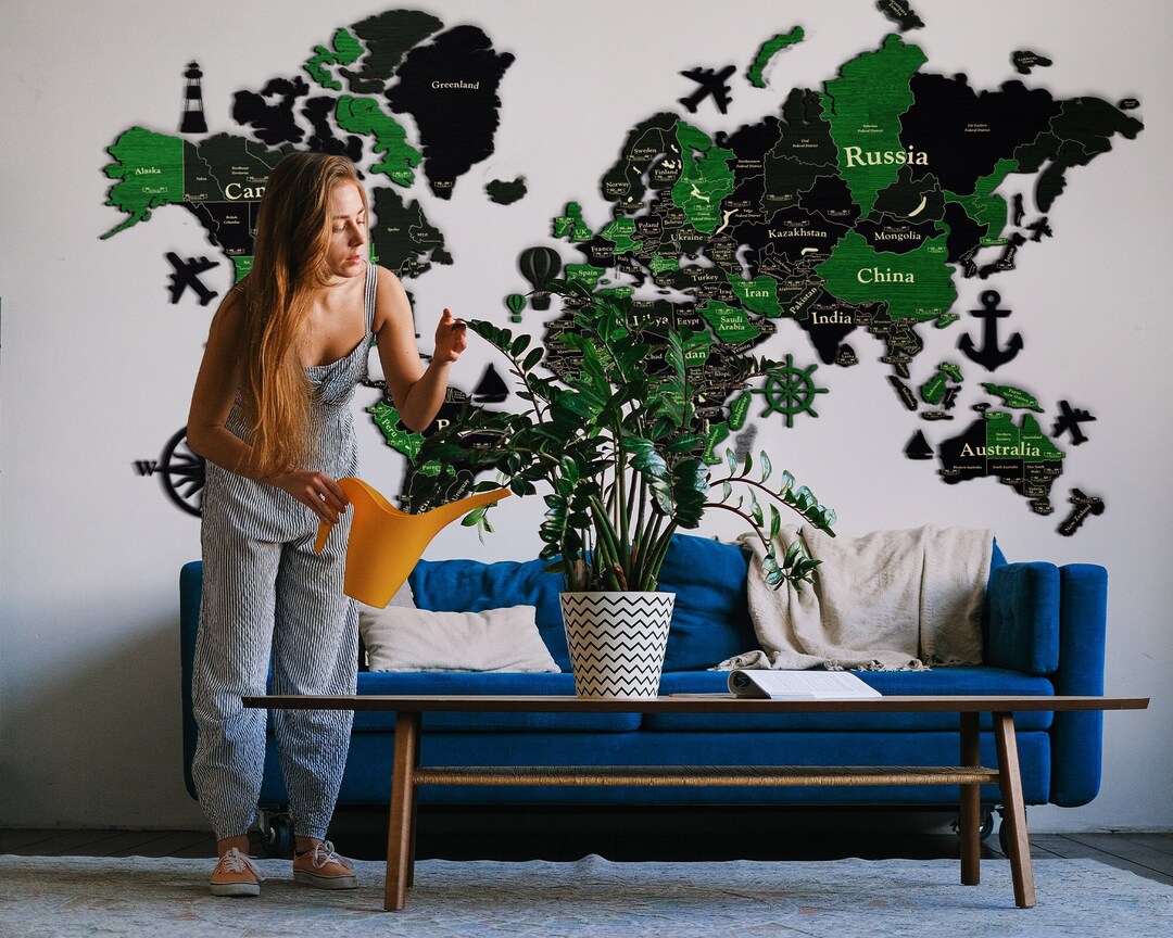 Mapa del mundo de madera, mapa del mundo XXL para marcar viajes, mapa ...