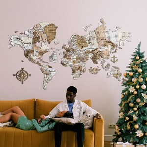 XXL Map Wall Art, 3D Wooden World Map, Push Pin Travel Map, Large ...