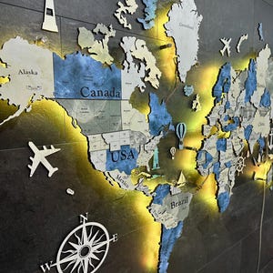 Led 3D Wall Map Art, Led Wall Art, Apartment Decor, World Map With LED ...