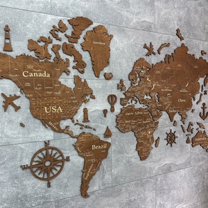 Extra Large Wooden World Map, Office Map of the World, World Map With ...