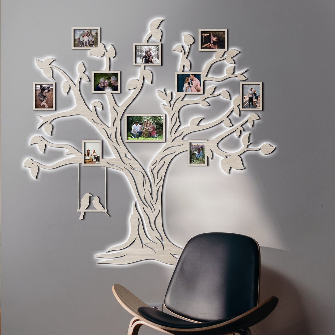 Wooden Tree of Life With Photo Frames and Led Lighting, Large Led ...