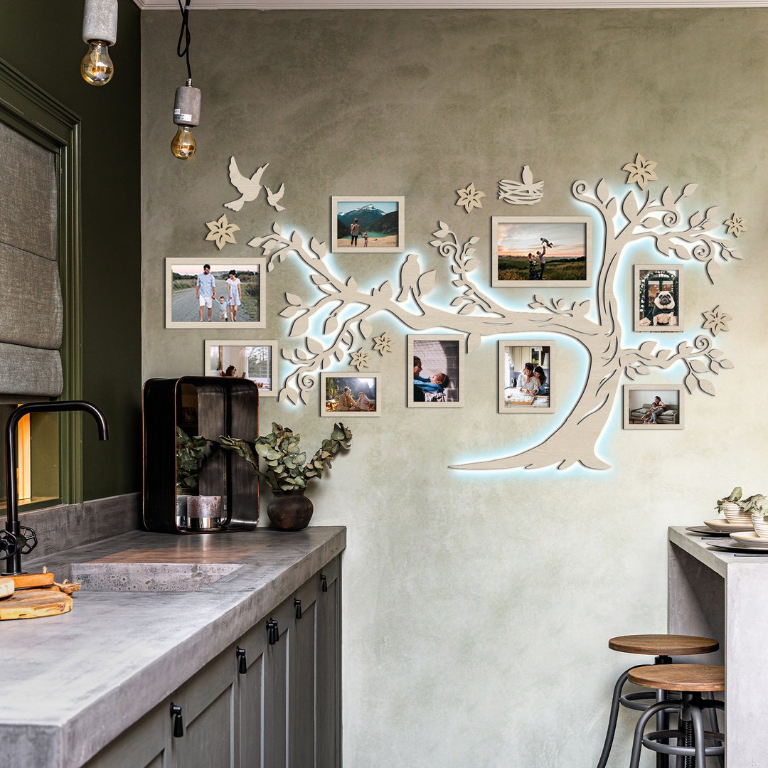 Wooden Frames Collage, Led Family Tree, Wooden Family Tree With Photo ...