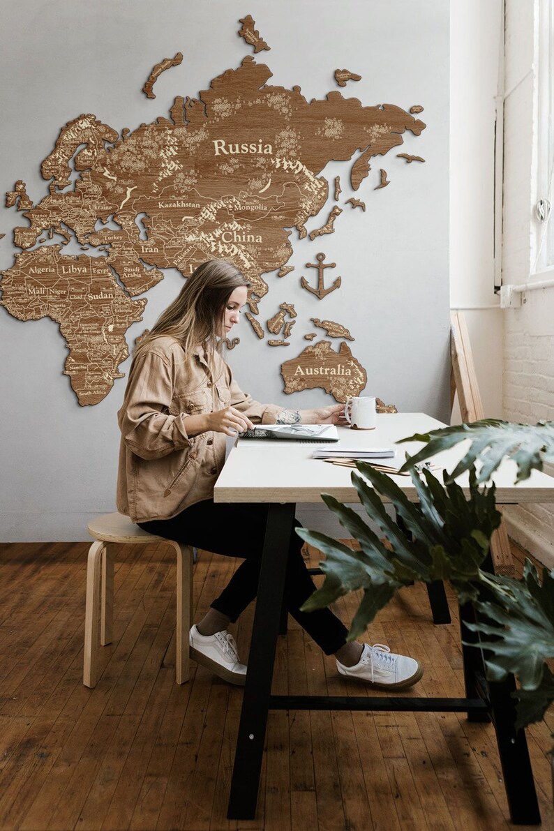 Extra Large Wooden World Map With Borders Countries Capitals - Etsy