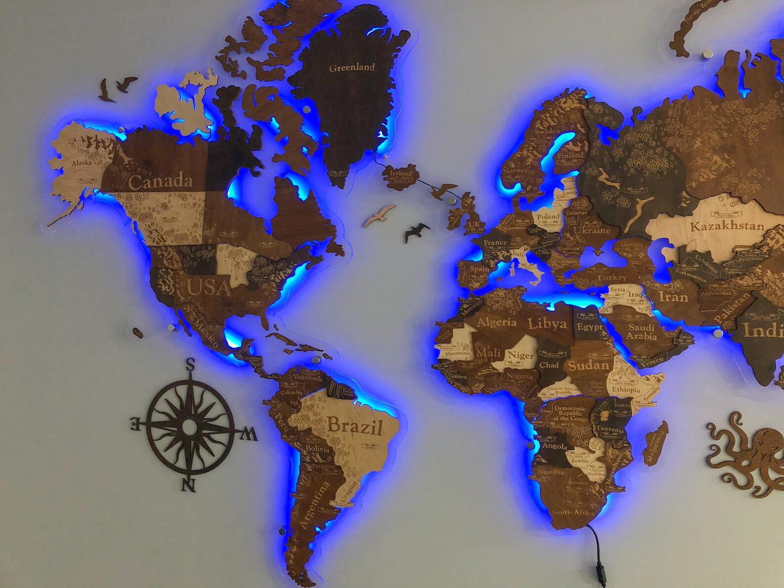 3D Wooden Push Pin Map With LEDs Remote Control RGB LED Wall | Etsy