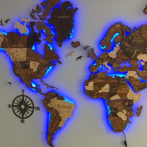 3D Wooden Push Pin Map With LEDs Remote Control RGB LED Wall | Etsy