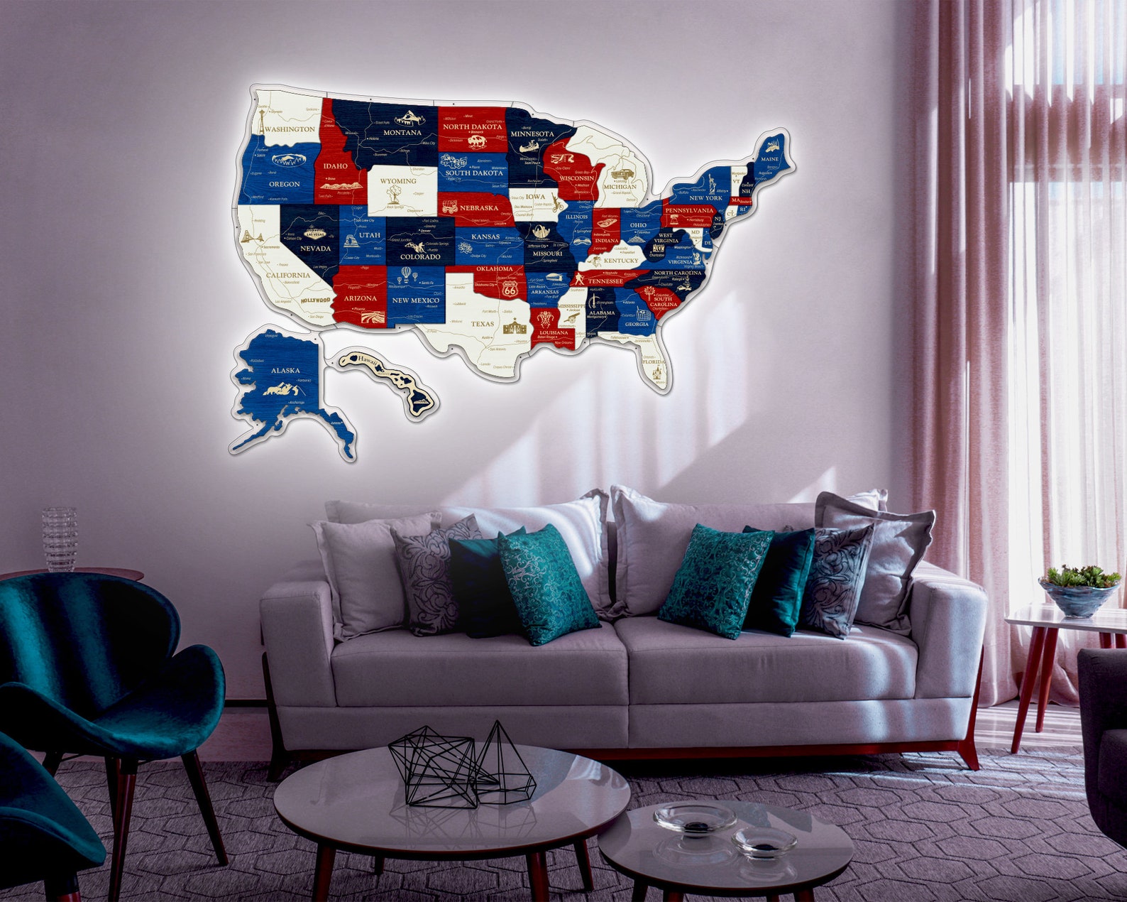 3D Map of United States With Led Lights Rgb Led Map of USA - Etsy