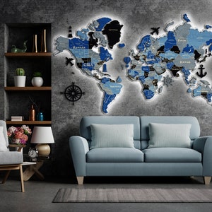 Led 3D Wall Map Art, Led Wall Art, Apartment Decor, World Map With LED Lighting, Illuminated ...