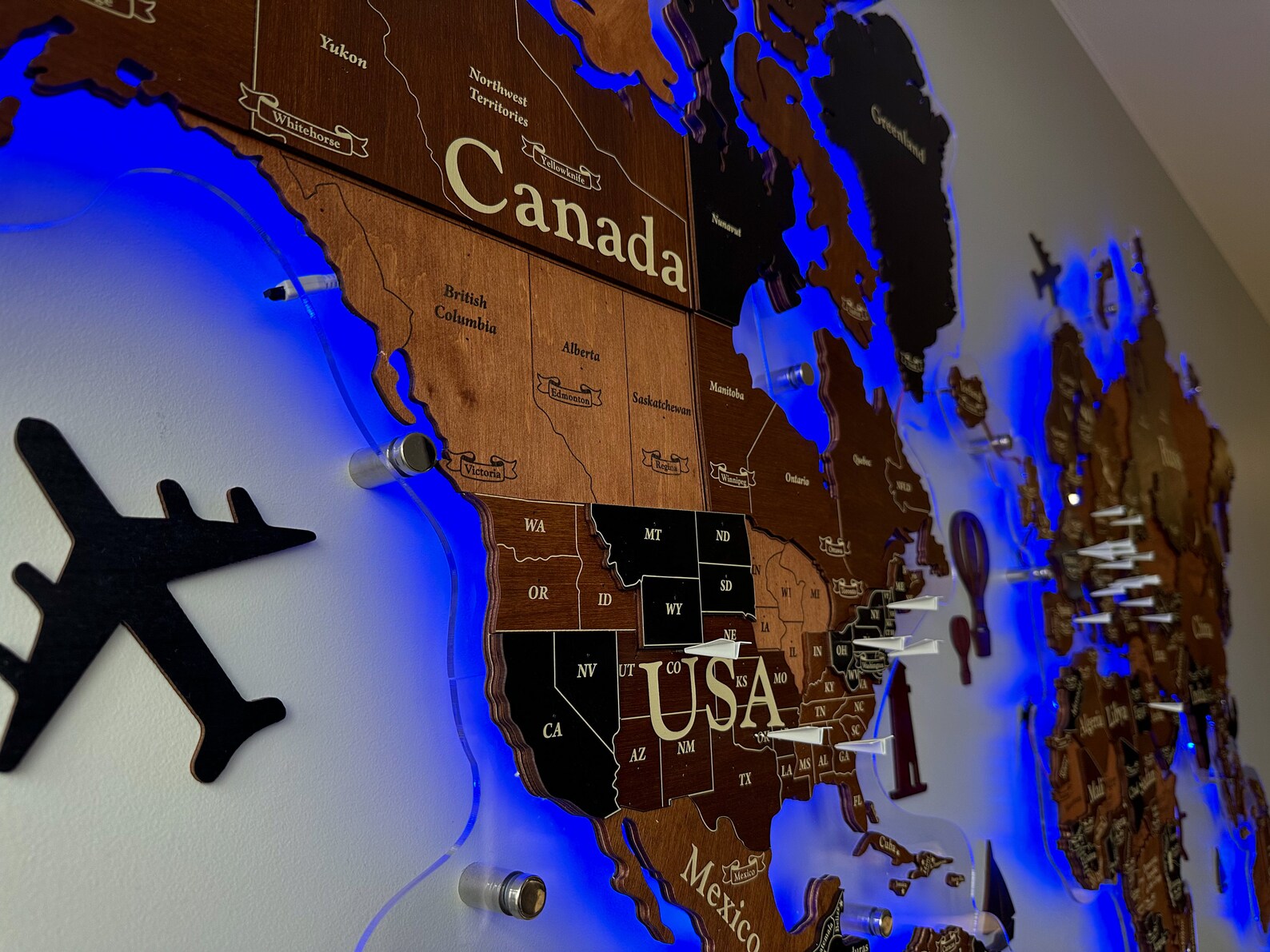 3D Map of the World With LED Lighting 3D Wood Family Travel - Etsy Canada