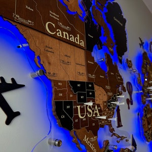 3D Map of the World With LED Lighting 3D Wood Family Travel - Etsy Canada