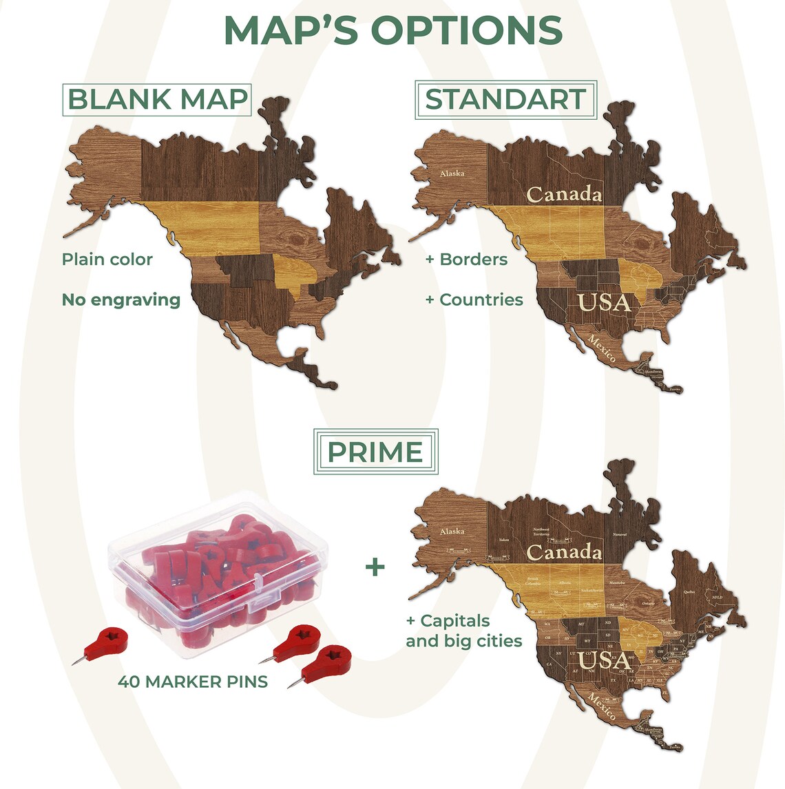 3D Wooden Push Pin Map Wood Wall Map Collage 3D Map of the - Etsy