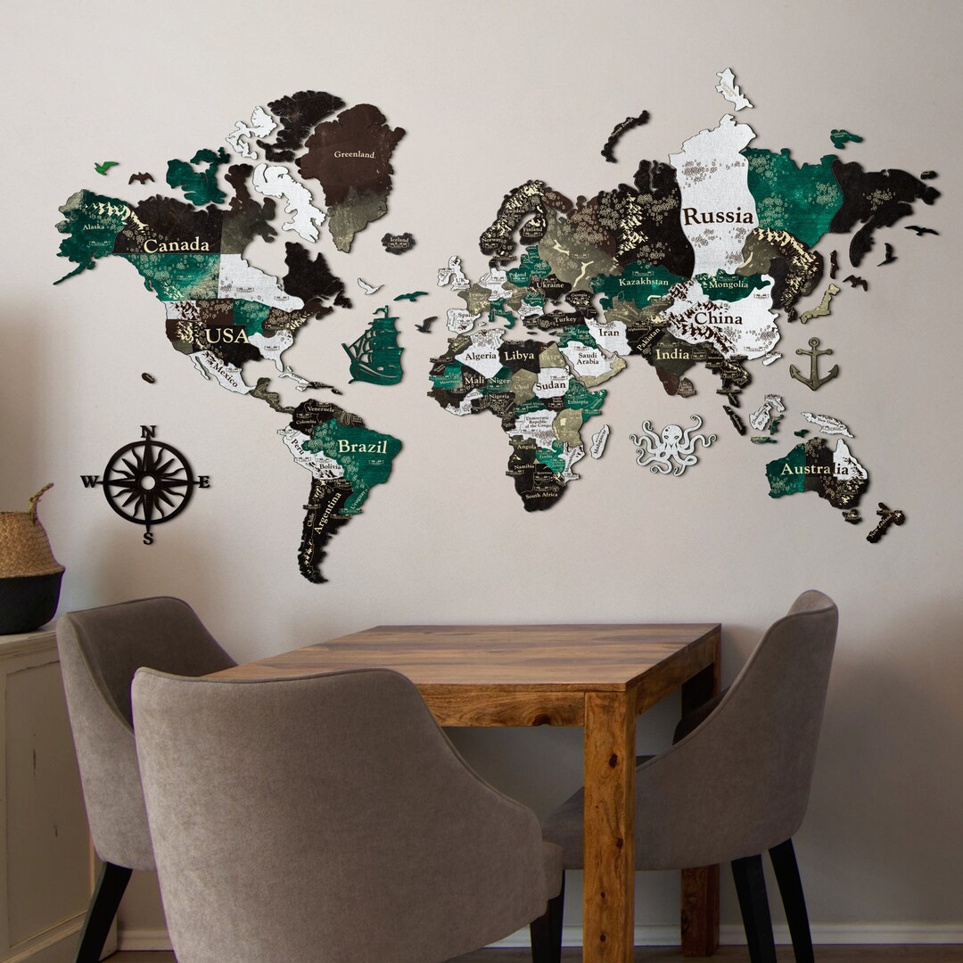 XXL Map Wall Art, 3D Wooden World Map, Push Pin Travel Map, Large ...