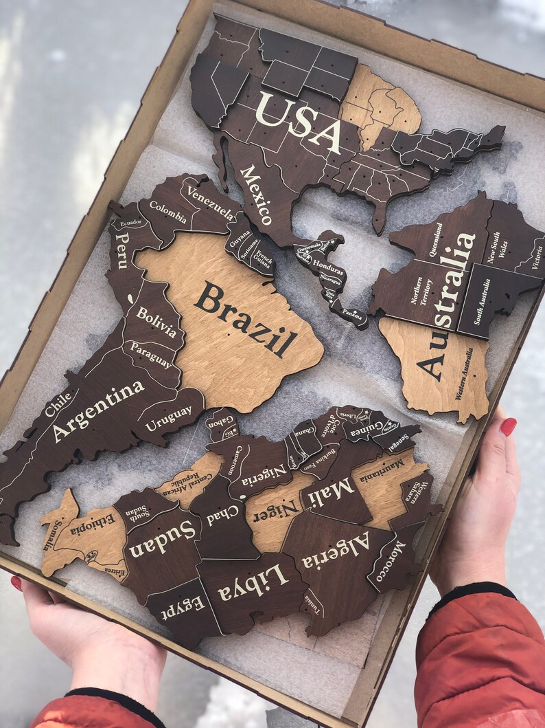 3D Wooden Push Pin Map Wood Wall Map Collage 3D Map of the - Etsy