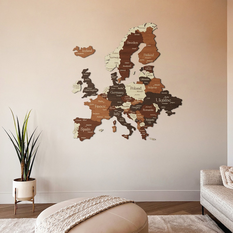 3D Wooden Map of Europe, Wood Push Pin Travel Map, XXL Map Wall Art ...