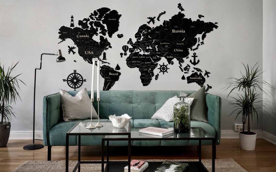 Extra Large Wooden Office Map Home Office Wall Decor Wood - Etsy