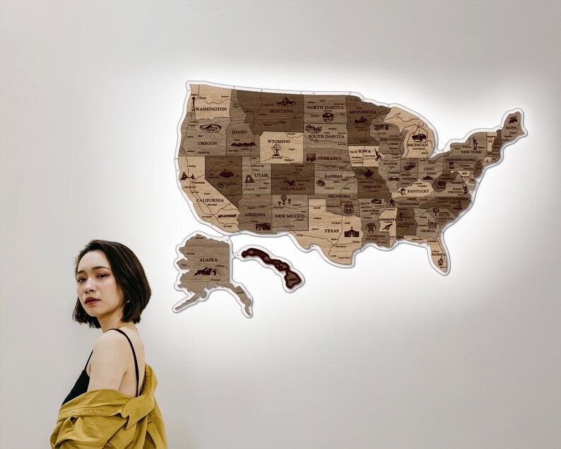 3D Map of United States With Led Lights Rgb Led Map of USA | Etsy
