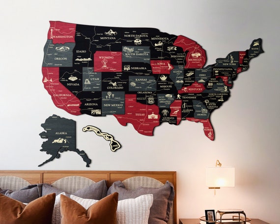 Push Pin US Map 3D USA Travel Map Travel Gift Wood Map of - Etsy