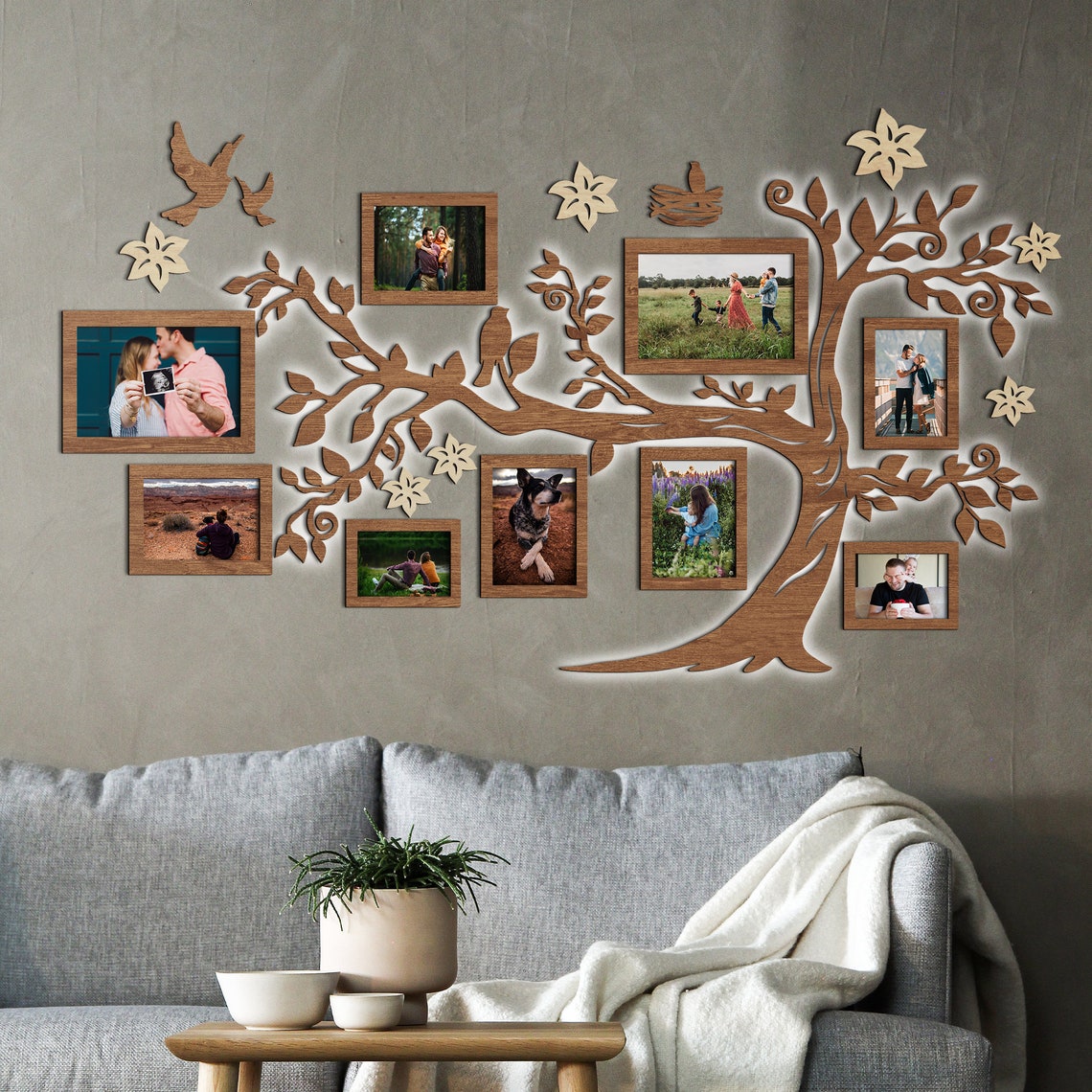 Led Family Tree With Wooden Photo Frames Wall Light Decor - Etsy Australia