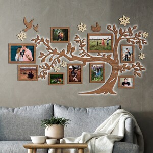 Led Family Tree With Wooden Photo Frames, Wall Light Decor, Wooden Tree ...