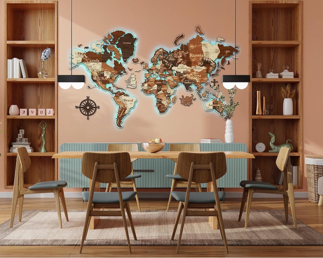 3D Wooden Wall Light Map, RGB LED Wall Map, Large Wood World Map, 25th ...