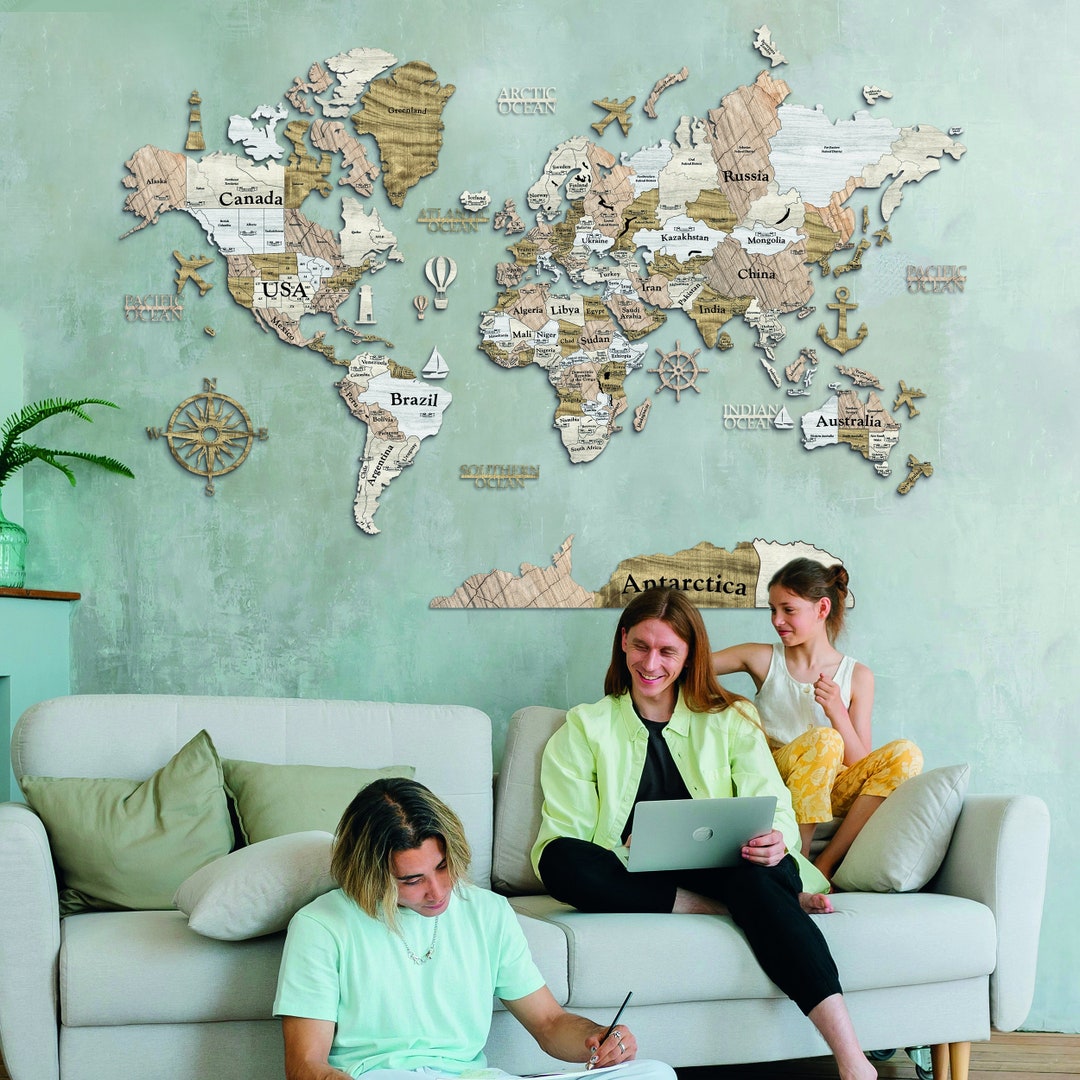 Extra Large Map, 3D World Map to Mark Travels, 3D Wood World Map, Wall ...