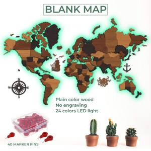 3D LED RGB Map of the World, Neon Map Wall, 3D Wooden World Map ...