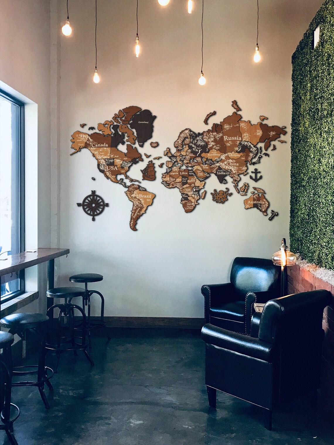 Extra Large Wooden Push Pin Map in Walnut and Wenge Rustic - Etsy