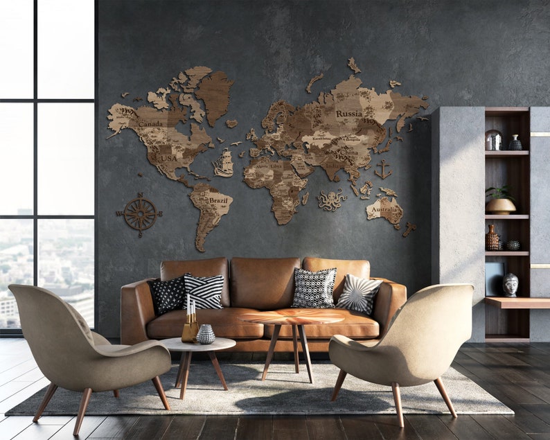 3D World Map in Tera or Cypress Colors 3D Wooden Map of the | Etsy